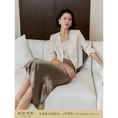 芝美日禾 新中式云锦缎空调披肩五分袖小个子西服外套女夏