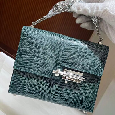 松柏绿原厂蜥蜴皮手枪包插稍包Verrou小号女士迷你手工链条包mini