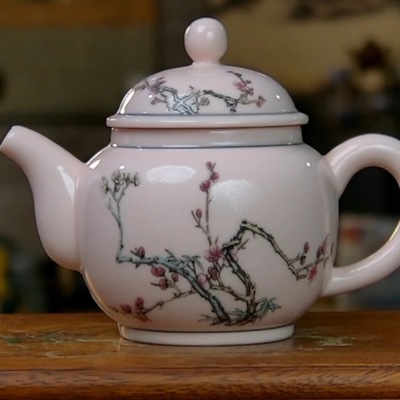 景德镇高温陶瓷红稀土手工手绘梅花功夫茶具复古茶壶茶具泡茶壶