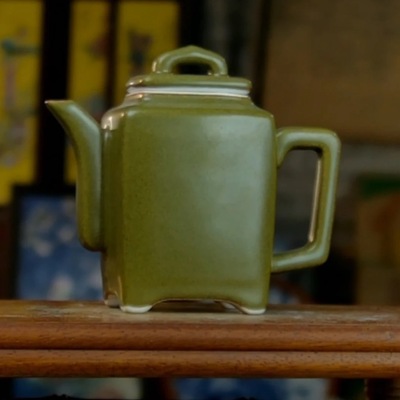 景德镇陶瓷原矿茶叶沫釉四方茶壶手工胎茶具复古鳝鱼黄家居摆件