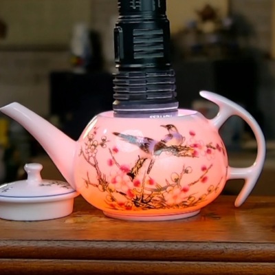 景德镇高温陶瓷红稀土手绘粉彩花鸟茶壶把玩壶功夫茶 家居摆件