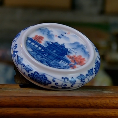 景德镇青花山水盖置小紫砂壶盖托复古陶瓷杯垫壶承家用茶道