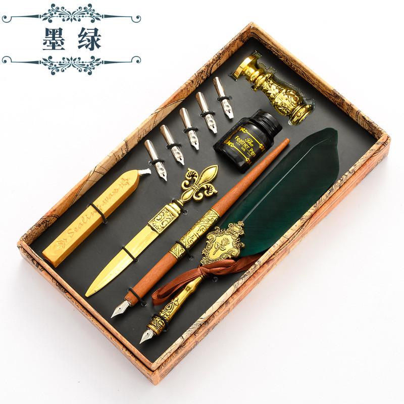复古羽毛笔套装商务礼品创意欧式蘸水笔学生英伦笔羽毛钢笔