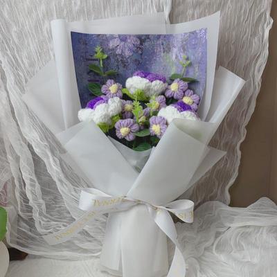 创意情人节38妇女节生日针织花手工编织毛线花玫瑰花束仿真花