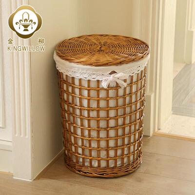 圆形编织收纳筐镂空脏衣篓脏衣桶田园风藤编洗衣篮柳编脏衣收纳框