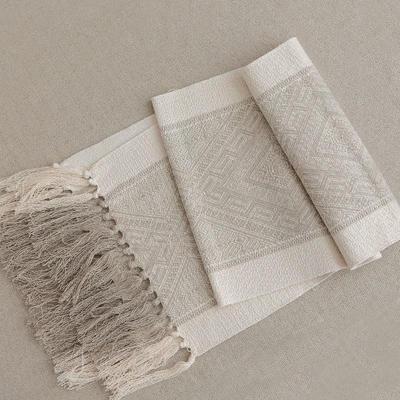 a524自然风亚麻色桌旗手工流苏棉麻茶几玄关电视柜长条桌布美式新