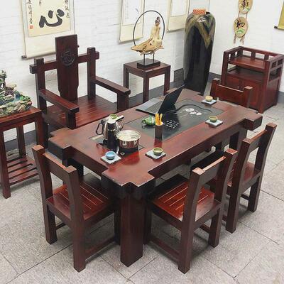 HF2X老船木茶桌椅组合全实木功夫茶台办公室中式茶几茶具套装桌子