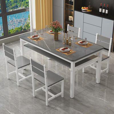 blz*双层长方形小小户型家用餐桌椅组合4人6人钢化玻璃简约吃饭桌