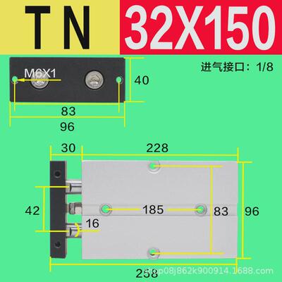 亚德客型tn双杆10162025324050x30x75x150x300s双轴气缸缸