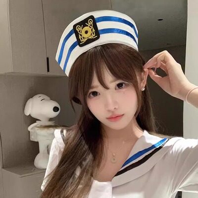 日系甜美条纹方标水手帽