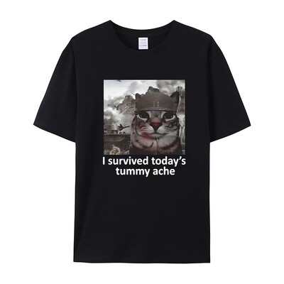 I Survived Today's Tummy Ache短袖T恤男女搞笑猫梗夏季定制上衣