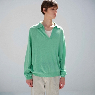 AURALEE羊绒真丝船长领针织衫