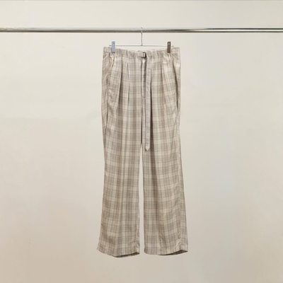 ANCELLM人造丝格纹宽松腰带西裤