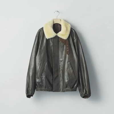 ssstein皮草领小牛皮棉服夹克
