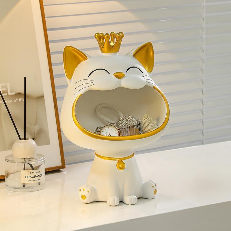 皇冠招财猫客厅玄关收纳钥匙摆件电视柜装饰品布置新房结婚礼物