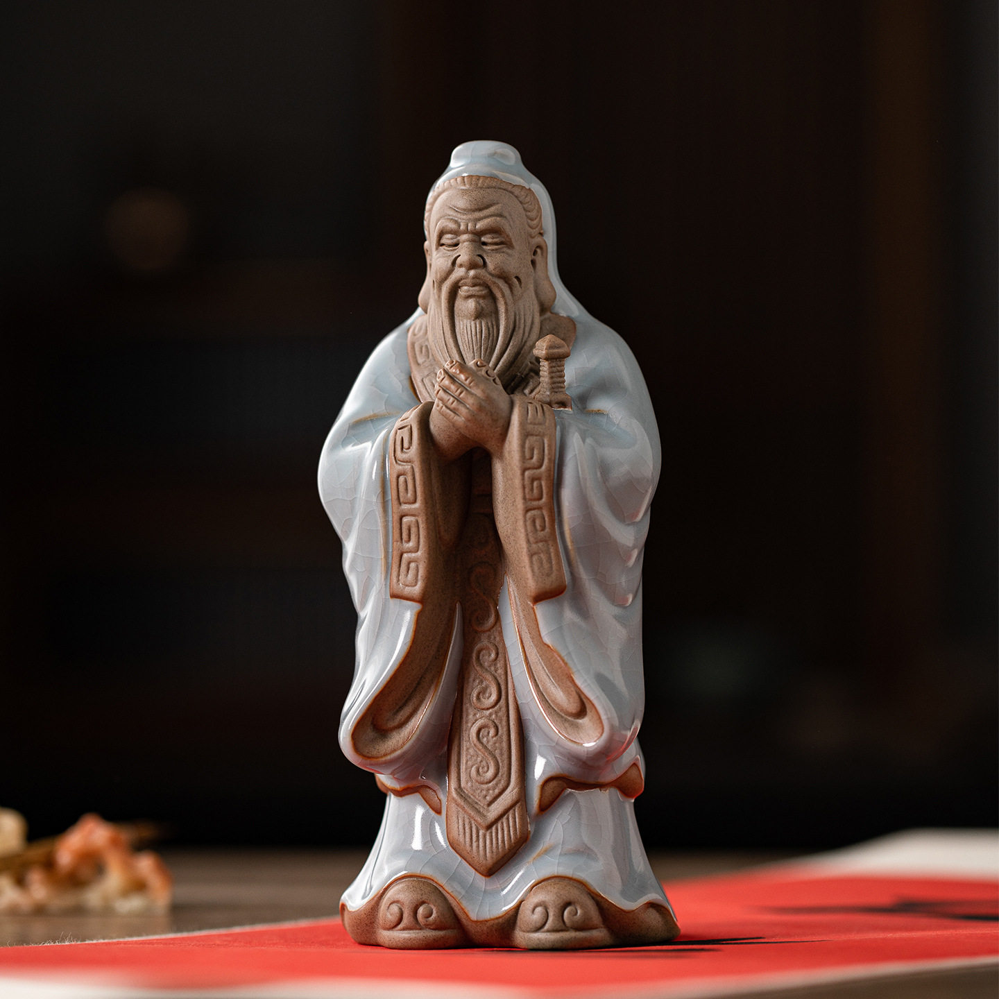 孔子摆件国学历史人物汝窑陶瓷神像孔夫子书房桌面装饰文创纪念品