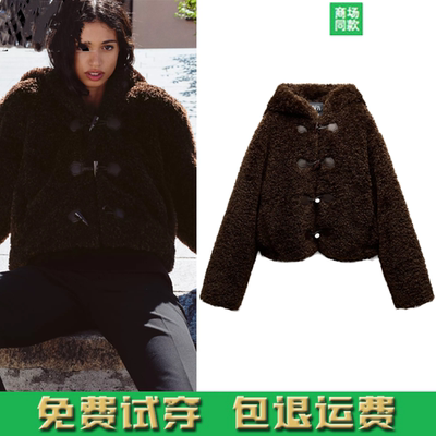 皮草效果短大衣外套连帽夹克