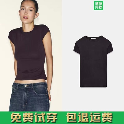 ZA夏季新款女装辣妹圆领多色选修身显瘦正肩短袖T恤4174325