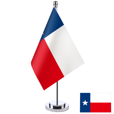 美国Texas 德克萨斯州旗帜金色银色单杆桌旗摆件桌面小旗台