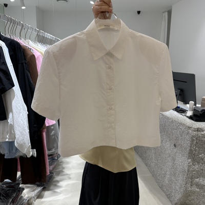 韩国正品代购 NEROLI 36春季新款简单基础版型卷边短袖翻领衬衫