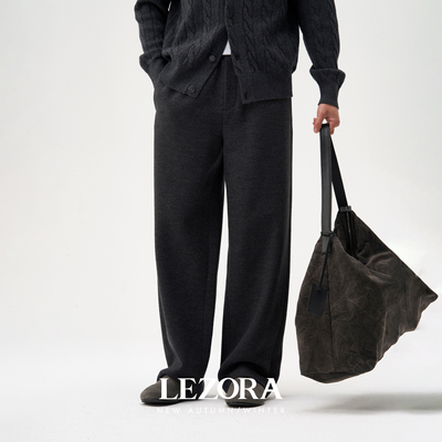 LEZORA加厚针织羊毛松紧腰直筒裤