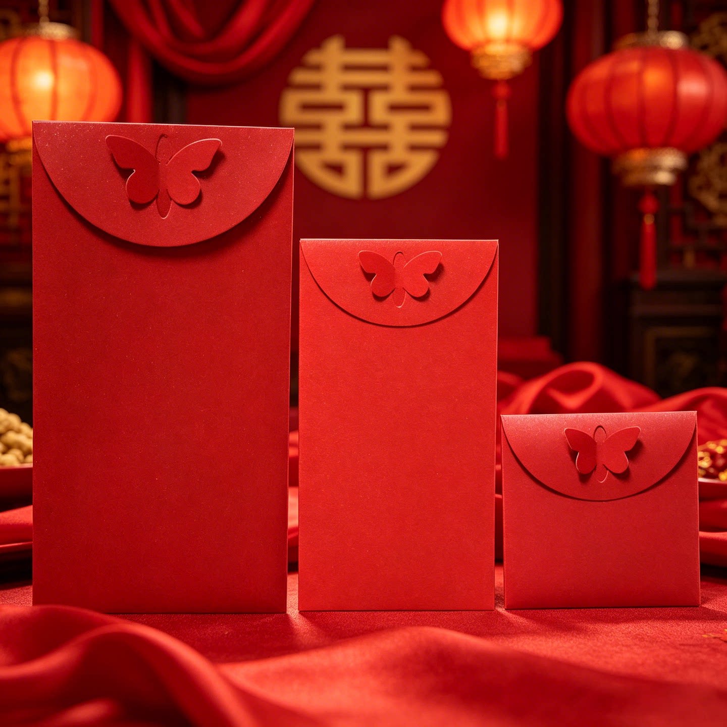 中国风蝴蝶扣红包利是封新年喜庆婚礼结婚红包喜字利是封硬质通用