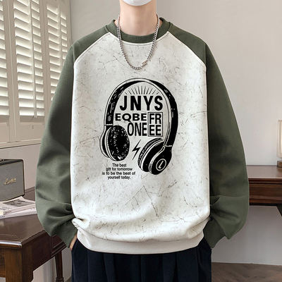 春秋季薄款圆领2025长袖宽松潮流帅气新款男孩青少年卫衣打底上衣