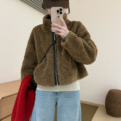 话里高级感立领毛毛外套