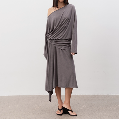 JCAESAR WOMEN 斜肩长袖上衣 天丝醋酸混纺 不对称 多层褶皱 多色