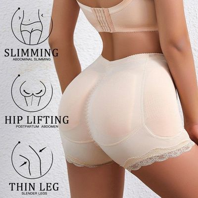 提臀裤女假屁股丰臀丰胯大码塑身内裤蕾丝边带臀垫平角美体收腹裤