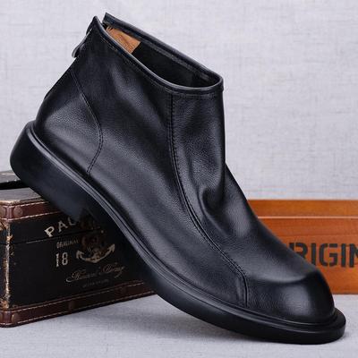 冬季切尔西马丁靴真皮牛皮潮流英伦风高帮休闲鞋单层软皮男靴拉链