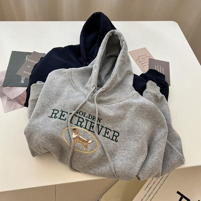 加厚宽松棉质加绒韩版刺绣卫衣