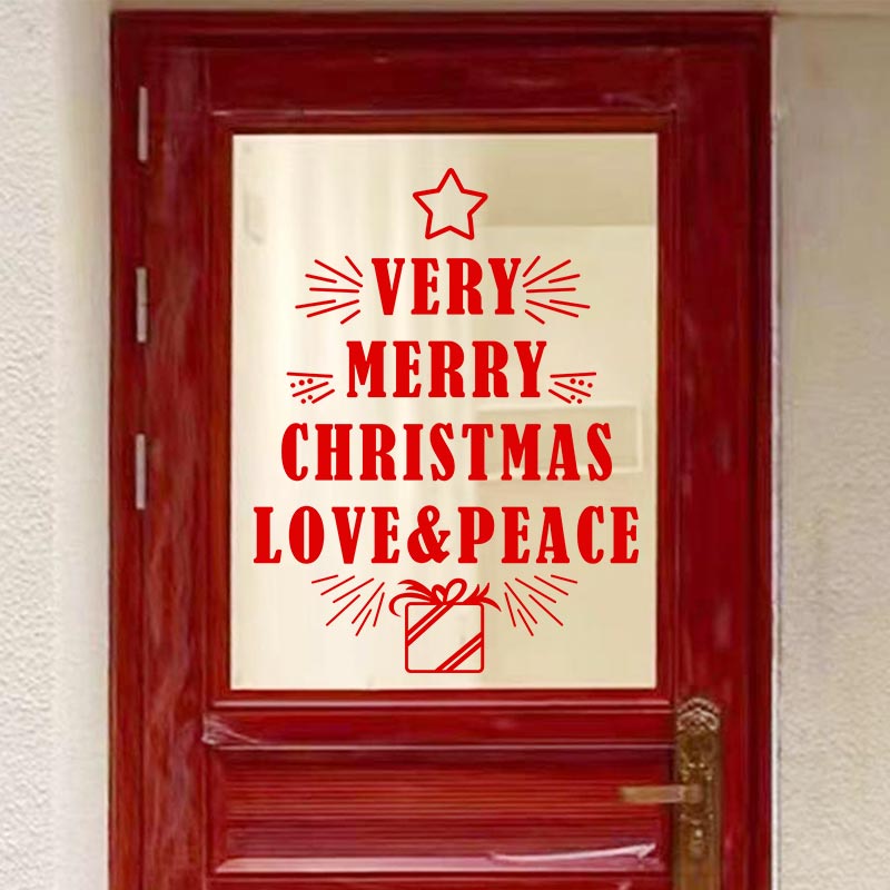 love&peace圣诞树礼物节日氛围布置玻璃橱窗贴新年装饰品圣诞贴纸