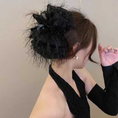 羽毛2024款大号盘发夹子超仙