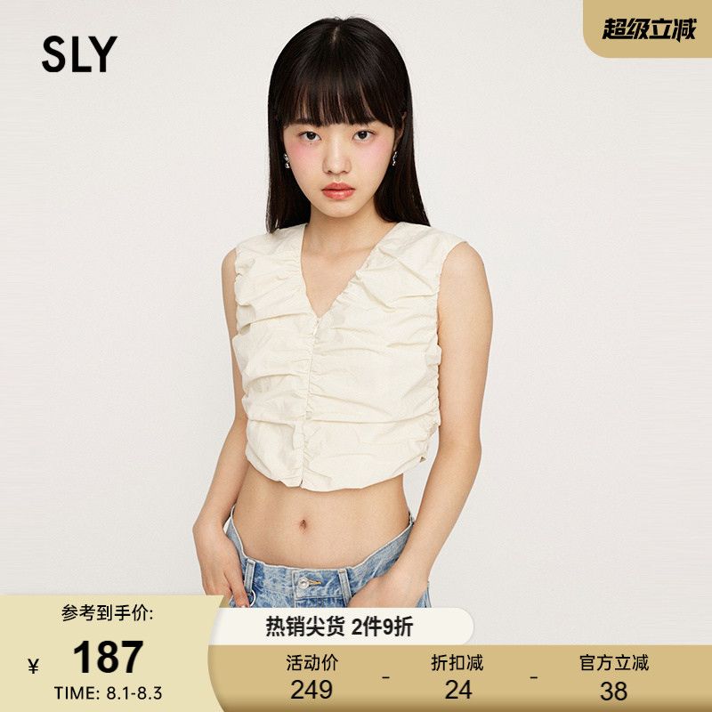 SLY 春季法式优雅气质V领褶皱无袖衬衫女030HSZ30-1731