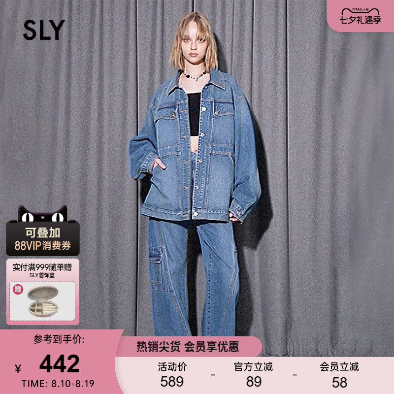 SLY 春季不对称口袋复古蓝色直筒牛仔裤女030HSY11-1040