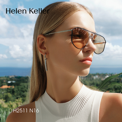 海伦凯勒飞行员太阳镜男女通用金属大框防晒墨镜H2511
