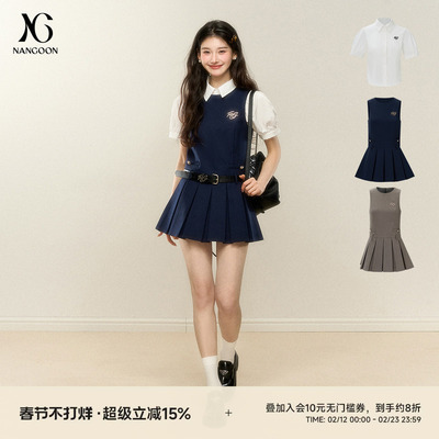 无袖百褶连衣裙短袖衬衫套装