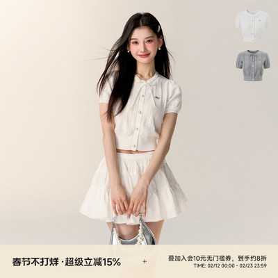 NANGOON 原创设计蝴蝶结系带收腰针织T恤短袖上衣女初秋新款小众