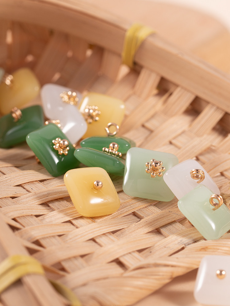 Chinese-Style Imitation Jade Glass Square Buttons New Chinese Style ...