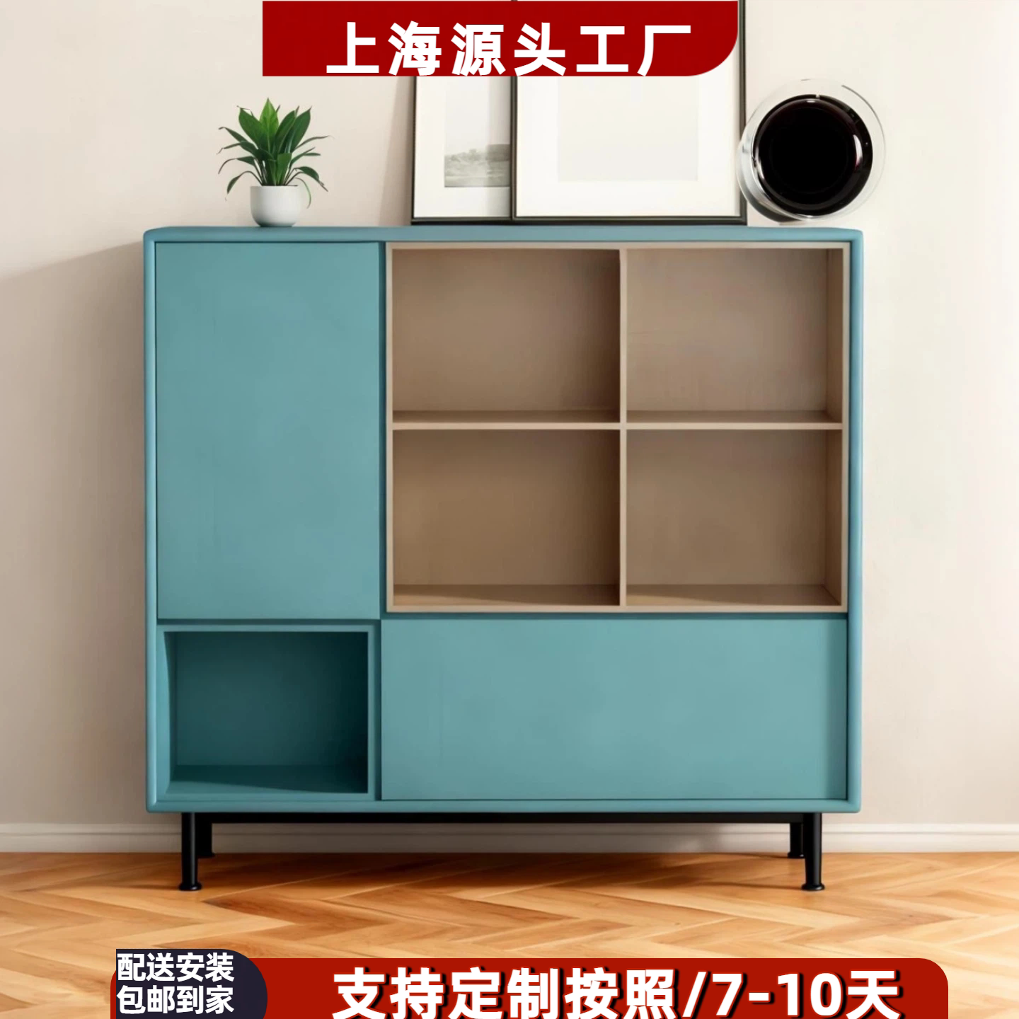 意式极简餐边柜轻奢钢琴烤漆餐边柜墨绿色玄关柜储物柜茶水柜定制