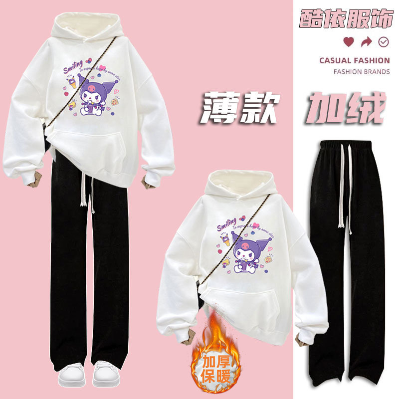 女童秋冬季套装女加绒连帽卫衣初中生秋装大童女孩洋气时髦库洛米