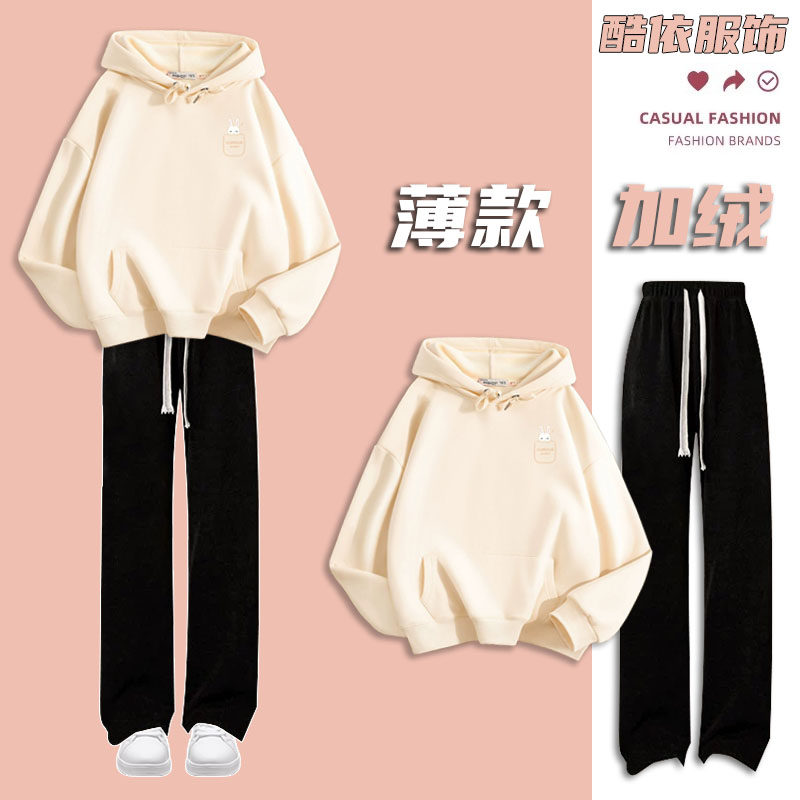 女童秋冬季套装2025新款洋气初中生加绒卫衣女孩中大童春秋装宽松
