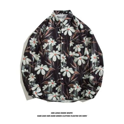 TRAPPING印象油画雏菊长袖花衬衫港风复古vintage日系男女痞帅秋
