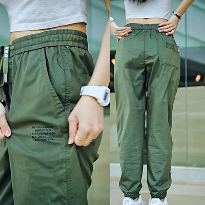 冰丝休闲裤女士夏季薄款速干透气九分运动裤宽松束脚潮流工装裤子