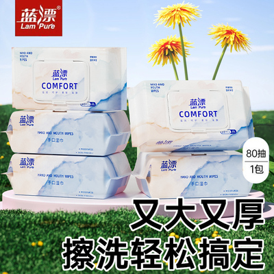 蓝漂湿巾80抽大包手口专用抽取式带盖温和实惠家用装
