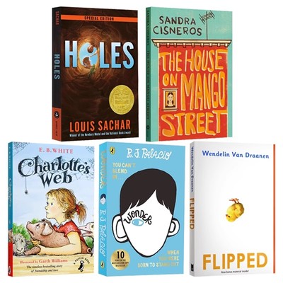 英文原版经典儿童文学小说 5册 夏洛特的网Charlotte's Web 别有洞天Holes 奇迹男孩Wonder 怦然心动Flipped 芒果街小屋 680L-790L