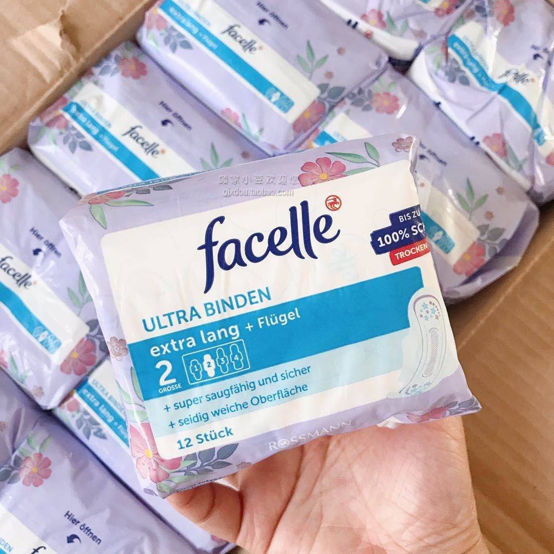 新包装德国原产facelle丝滑超长超薄卫生巾量多护翼4滴12片275mm