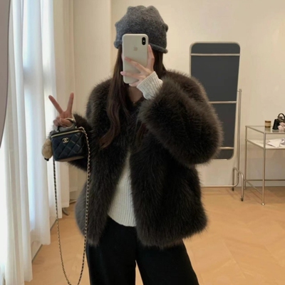 皮毛一体环保皮草外套女2025冬季