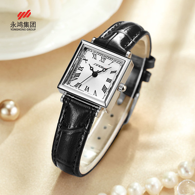 sinobi手表女款皮带小方表防水石英表小众高级感学生党手表 女表